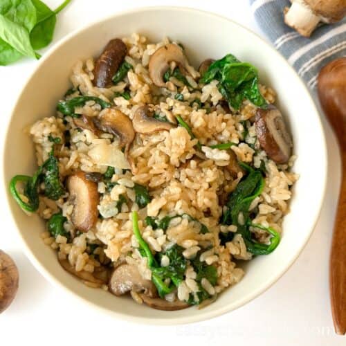 Easy Spinach Mushroom Rice Recipe (Vegan Friendly) - Sassy Chopsticks